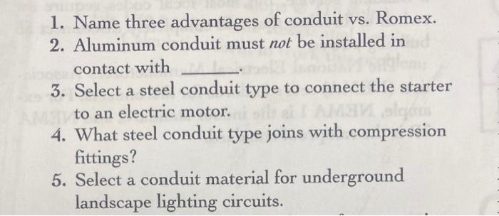 Solved Name three advantages of conduit vs. Romex.Aluminum | Chegg.com