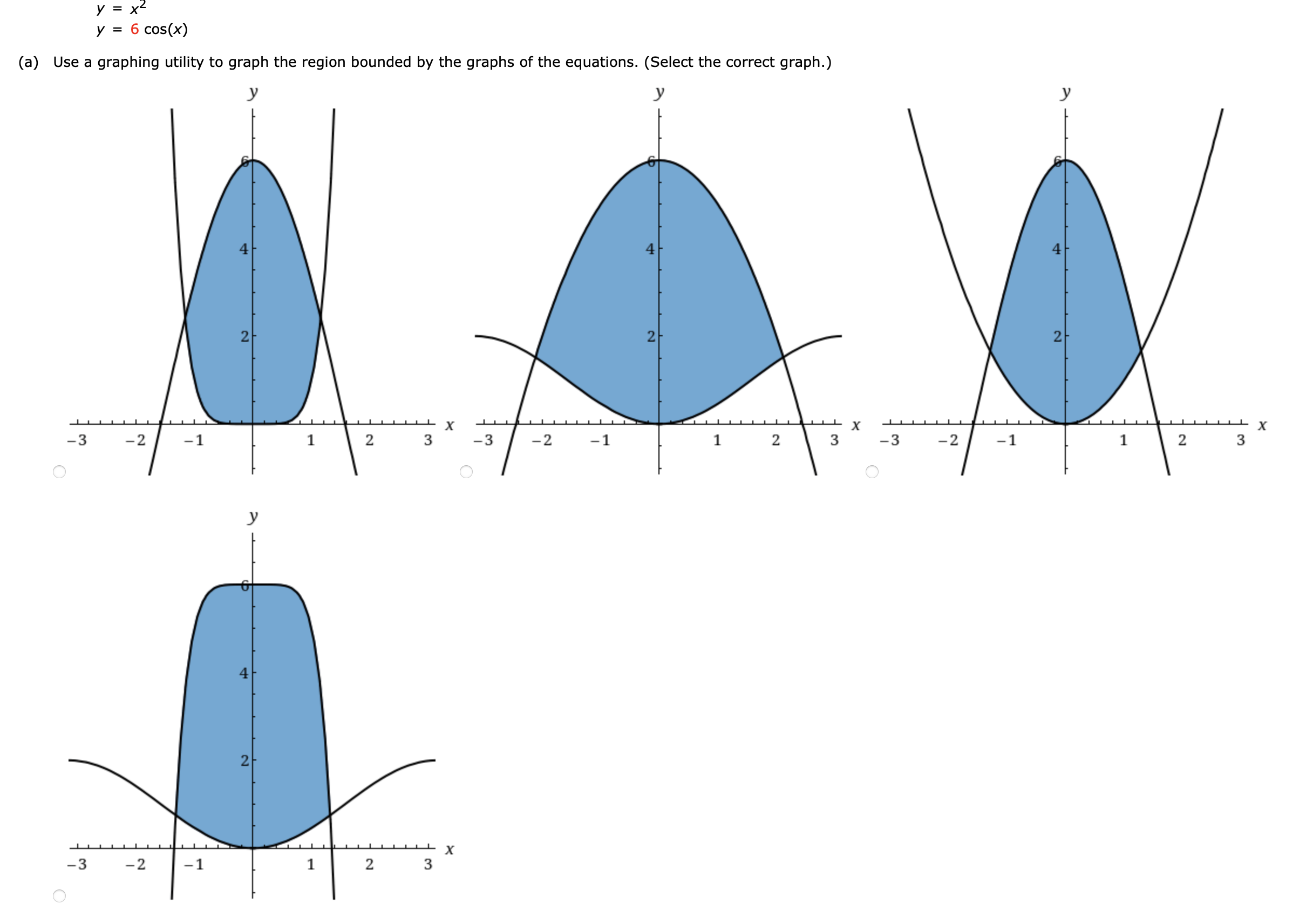 Solved y=x2y=6cos(x)(a) ﻿Use a graphing utility to graph the | Chegg.com