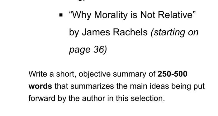- "Why Morality is Not Relative" by James Rachels | Chegg.com