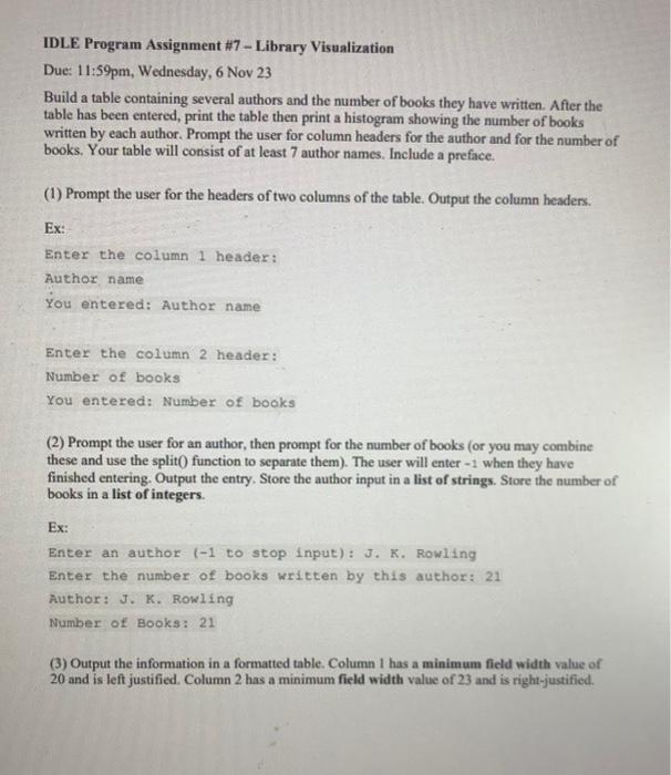 Solved IDLE Program Assignment \#7 - Library Visualization | Chegg.com