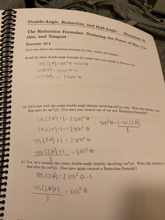 Solved Double-Angle, Reduction, and Half-Angle The | Chegg.com