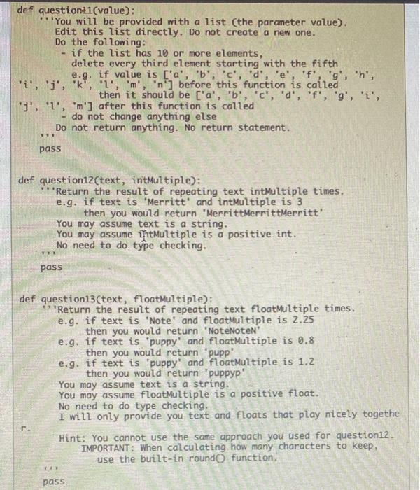 Solved def question1(value): "Return a Boolean teling | Chegg.com