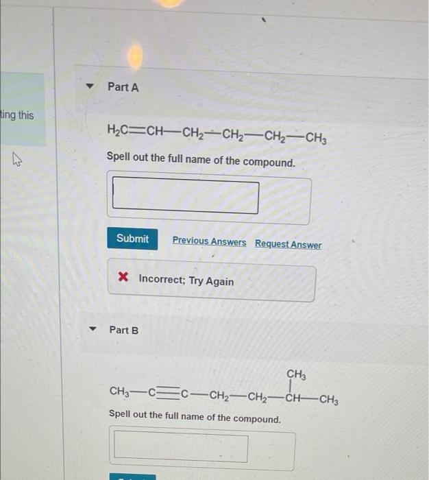 Solved Part A ing this H2C=CH-CH2 – CH2 - CH2 - CH3 7 Spell | Chegg.com