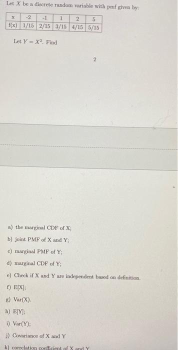 Solved Let X be a discrete random variable with pmf given | Chegg.com