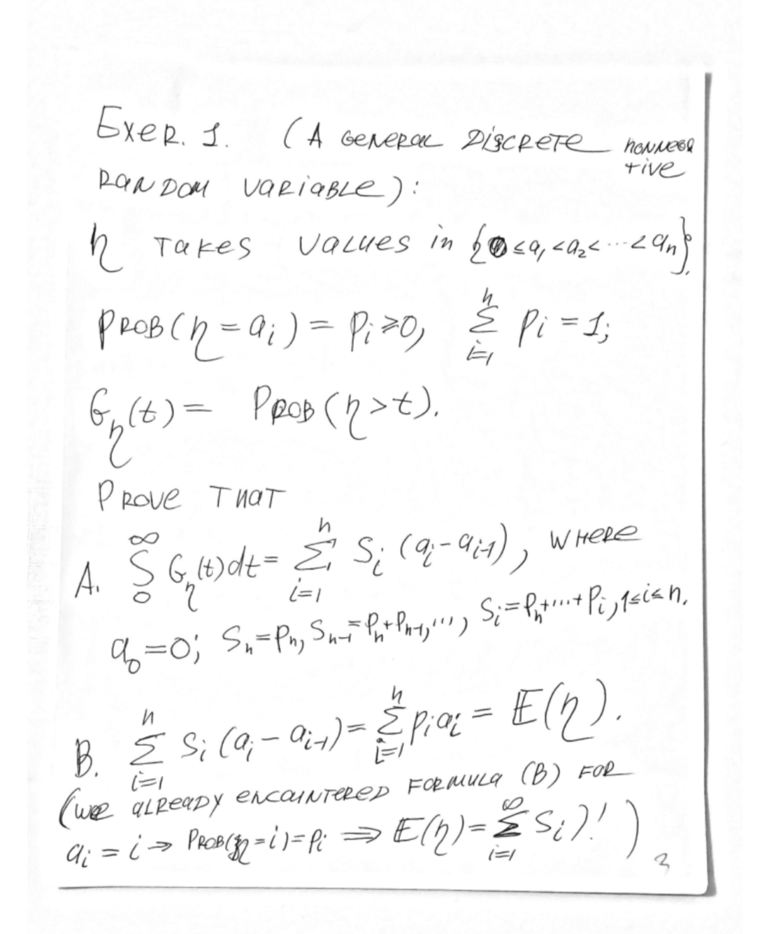 Solved Exer. 1. (A geverac digcrete nowresrandom variable):η | Chegg.com