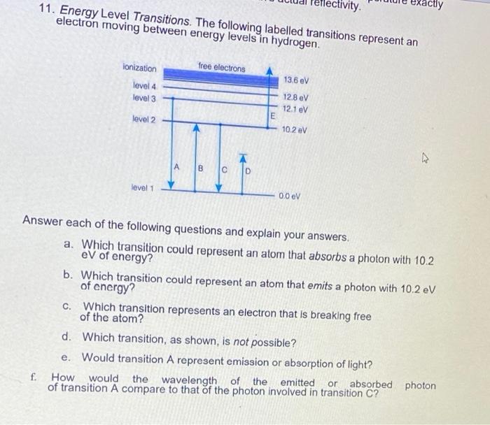 Solved ctivity. 11. Energy Level Transitions. The following | Chegg.com