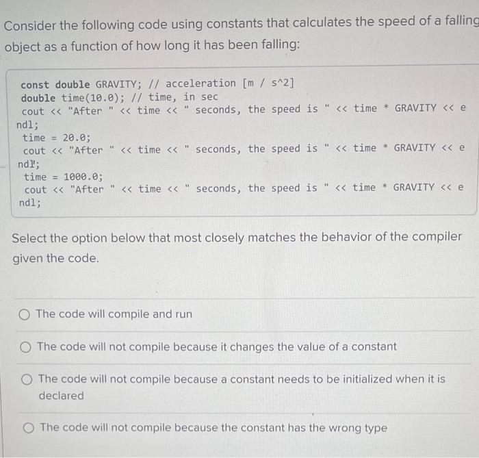 Solved Consider the following code using constants that | Chegg.com