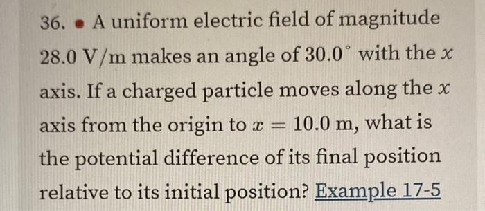 Solved 36. A uniform electric field of magnitude 28.0 V/m | Chegg.com