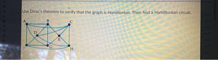 Solved Use Dirac's theorem to verify that the graph is | Chegg.com