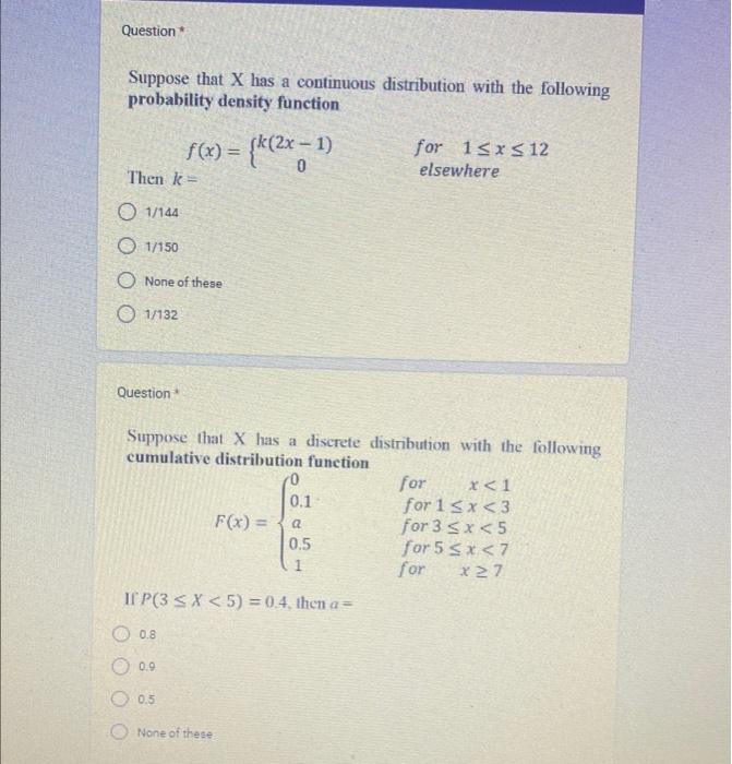 Solved Suppose that X has a continuous distribution with the | Chegg.com