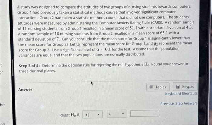 Solved A study was designed to compare the attitudes of two | Chegg.com