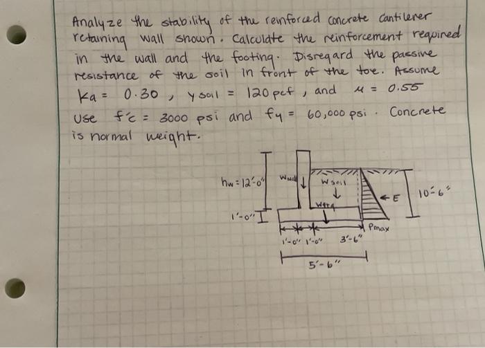 Solved Analyze the stability of the reinforced concrete | Chegg.com