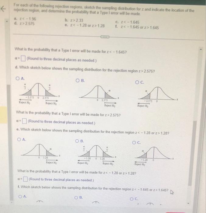 Solved For each of the following rejection regions, sketch | Chegg.com