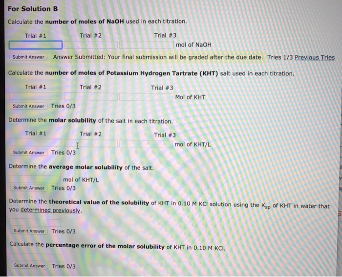 Solved For Solution B Calculate the number of moles of NaOH | Chegg.com