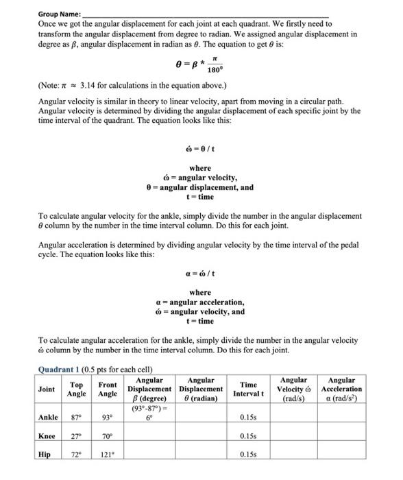 Solved KIN 158: Biomechanics Group Name: Angular Velocity (4 | Chegg.com