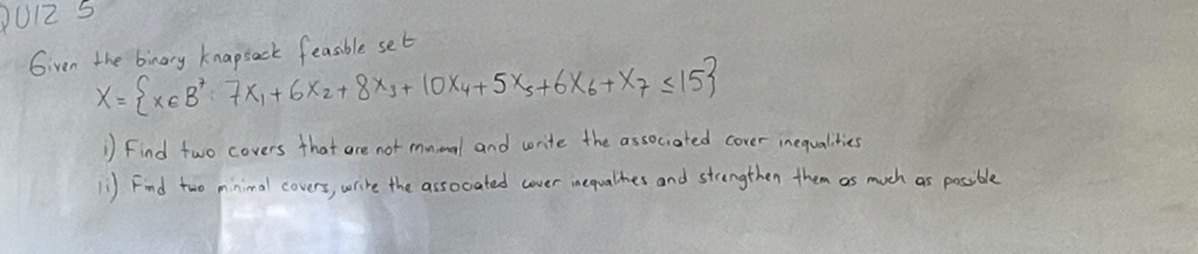 Solved Given the binary knapsack feasble | Chegg.com