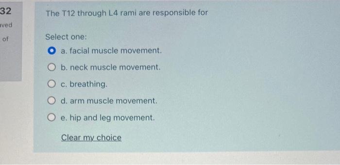 Solved The T12 through L4 rami are responsible for Select | Chegg.com