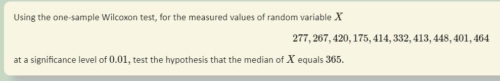 Solved Using the one-sample Wilcoxon test, for the measured | Chegg.com