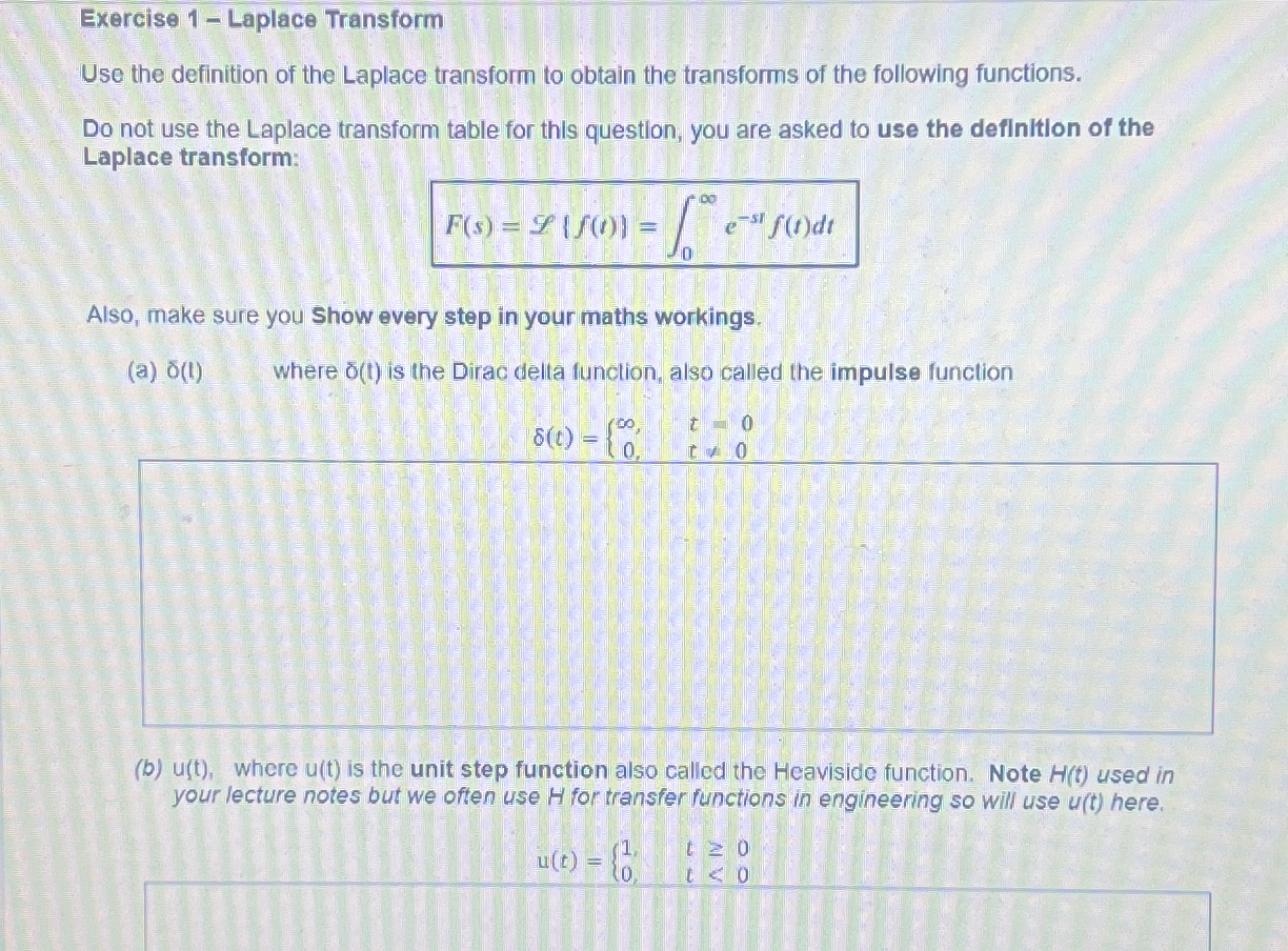 Solved Exercise 1 - ﻿Laplace TransformUse the definition of | Chegg.com