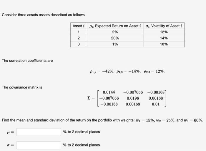 Solved Consider three assets assets described as follows. | Chegg.com