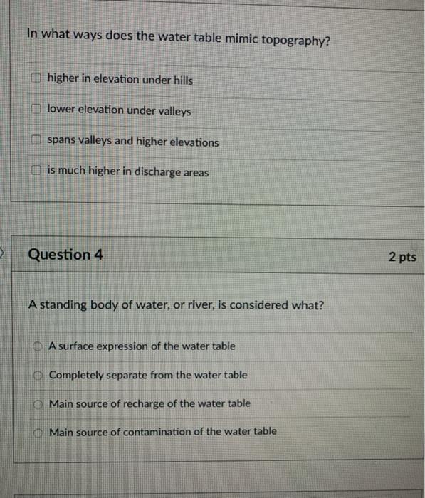 In what ways does the water table mimic topography? O | Chegg.com