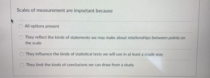Solved Scales of measurement are important because All | Chegg.com