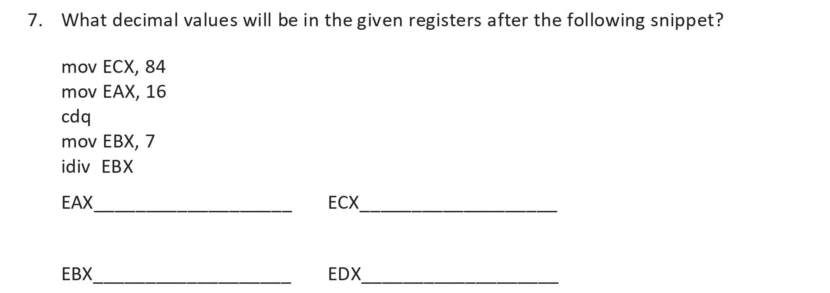 Solved What decimal values will be in the given registers | Chegg.com