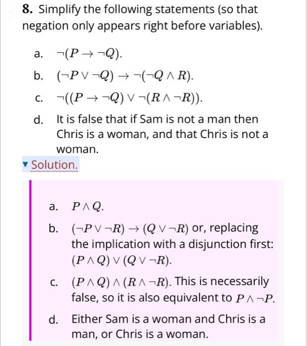 Solved 8. Simplify the following statements (so that | Chegg.com