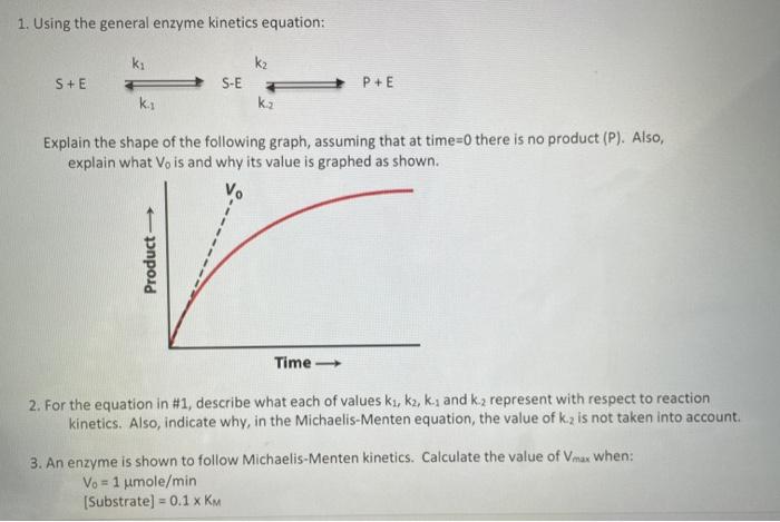 Solved 1. Using the general enzyme kinetics equation: ki ka | Chegg.com