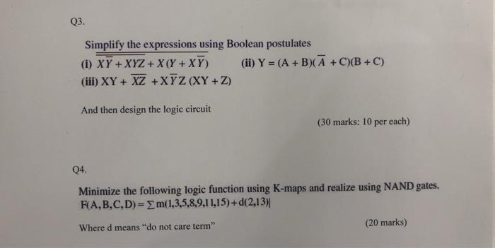 Solved Q3 Simplify The Expressions Using Boolean Postulates