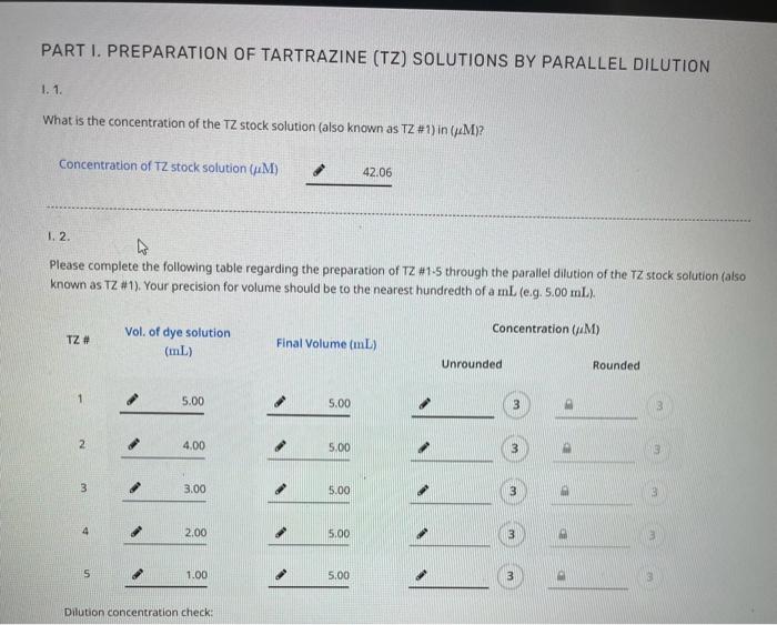 Solved PART I. PREPARATION OF TARTRAZINE (TZ) SOLUTIONS BY | Chegg.com