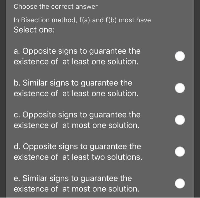 Solved Choose The Correct Answer In Bisection Method F A