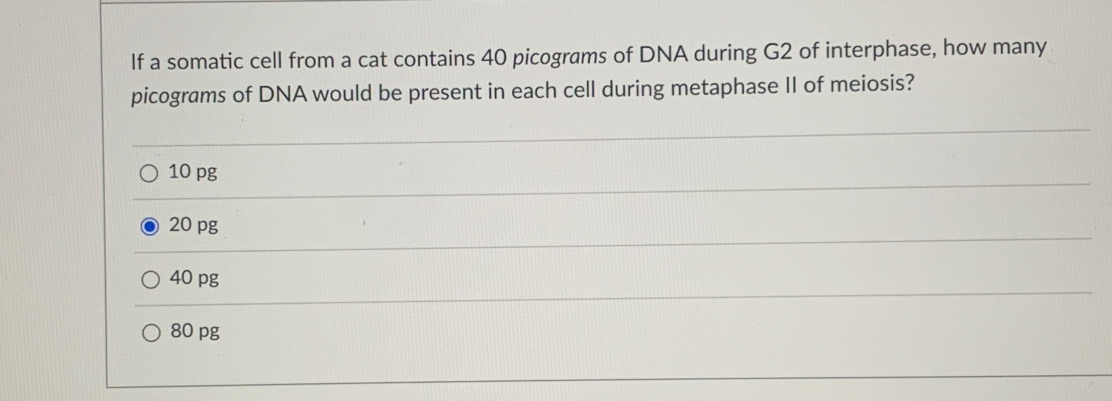 Solved If a somatic cell from a cat contains 40 ﻿picograms | Chegg.com