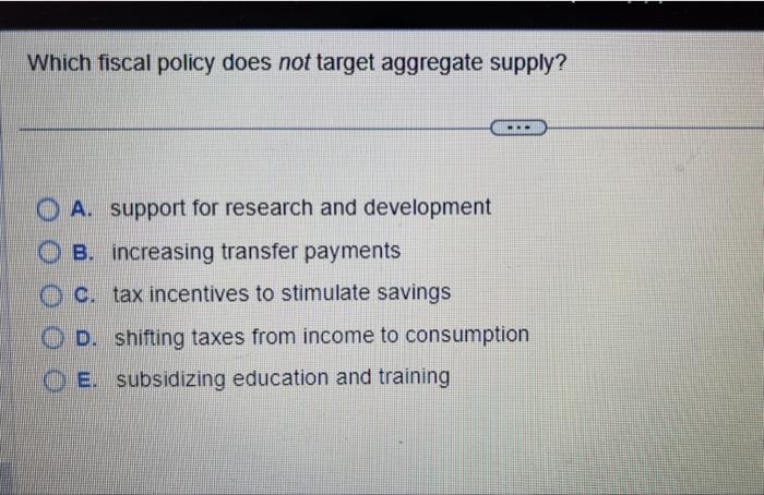 Solved Which fiscal policy does not target aggregate supply? | Chegg.com