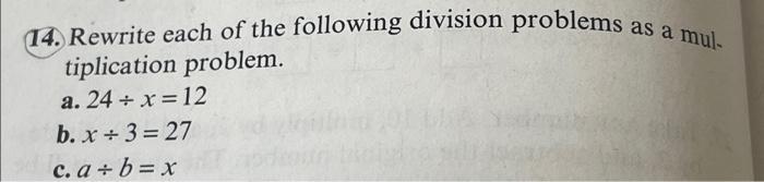 Solved 14. Rewrite each of the following division problems | Chegg.com