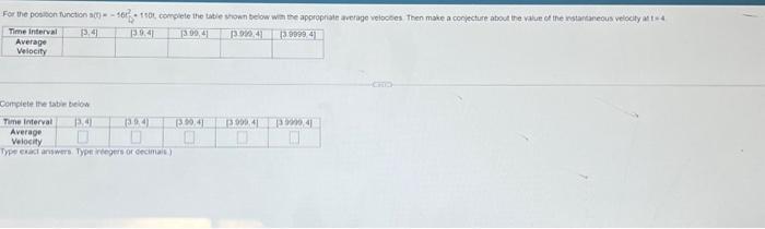 Solved For the position function s(t)=-16t^2+100t, complete | Chegg.com