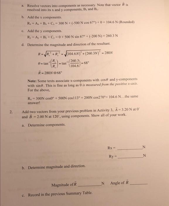 Solved Activity 6 Vector Addition - The Component Method For | Chegg.com