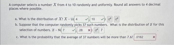 Solved A computer selects a number X from 4 to 10 randomly | Chegg.com
