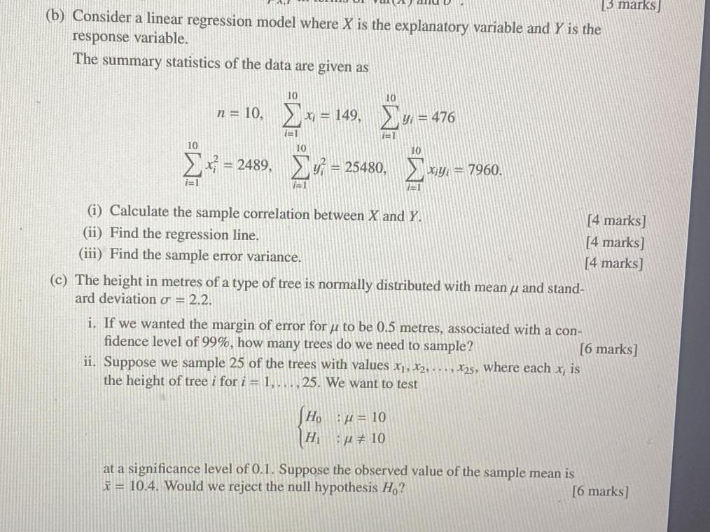 Solved B marks) (b) Consider a linear regression model where | Chegg.com