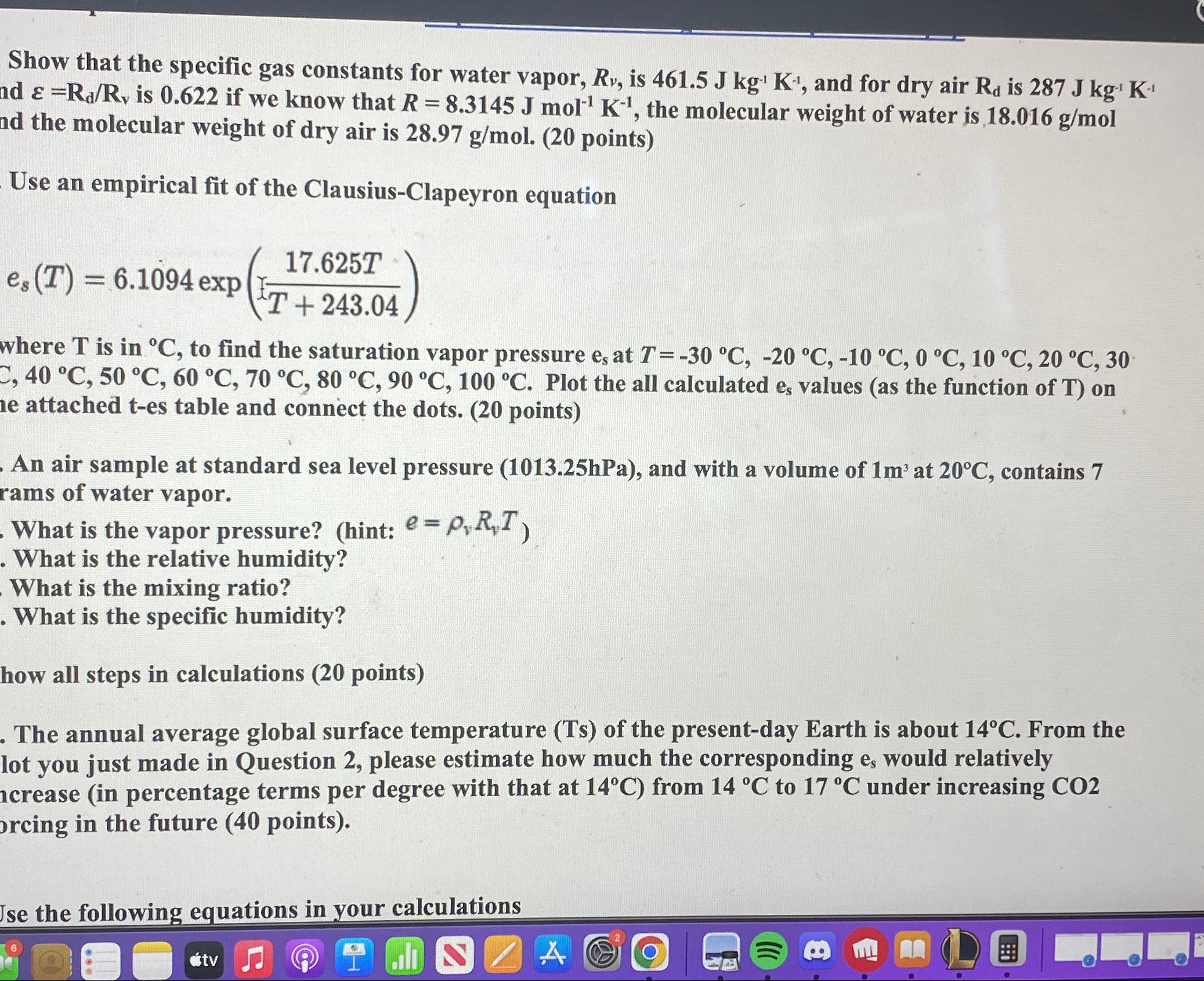 Solved Show that the specific gas constants for water vapor, | Chegg.com