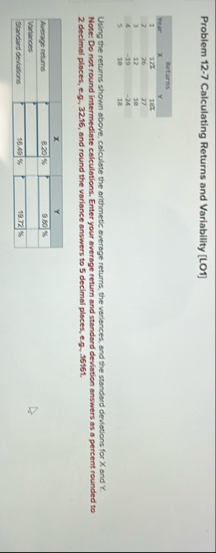 Solved Problem 12-7 ﻿Calculating Returns and Variability | Chegg.com