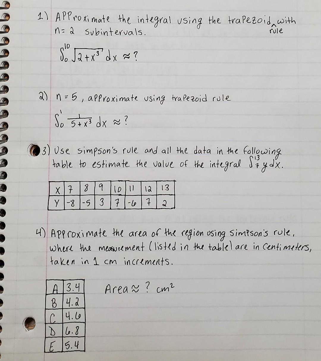 Solved rule 1) APProximate the integral using the trapezoid, | Chegg.com