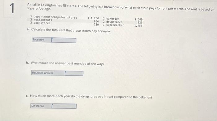 Solved 1 A mall in Lexington has 18 stores. The following is | Chegg.com