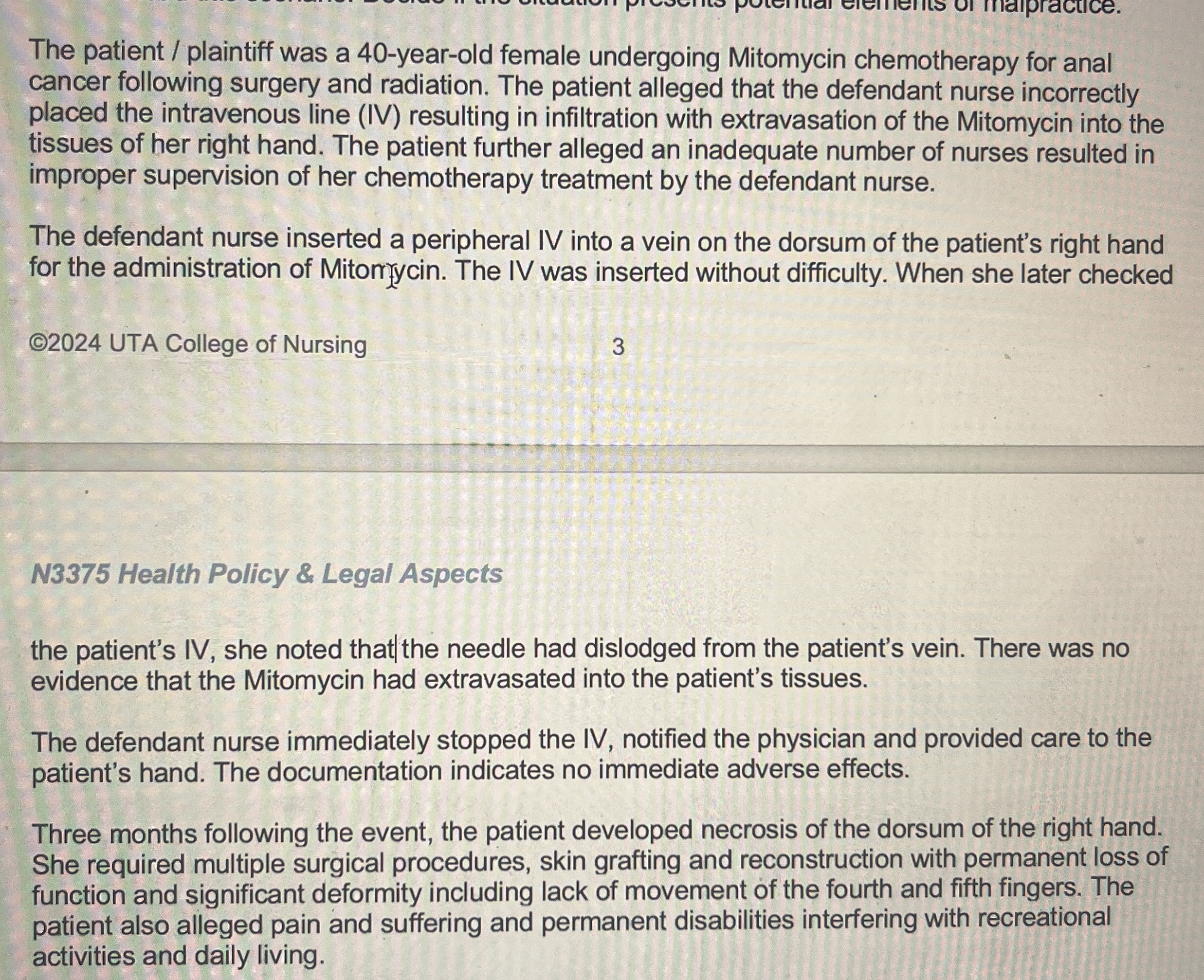 Solved The patient / ﻿plaintiff was a 40-year-old female | Chegg.com