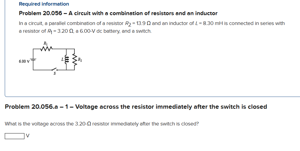 Solved Problem 20.056.a-1 - ﻿Voltage across the resistor | Chegg.com