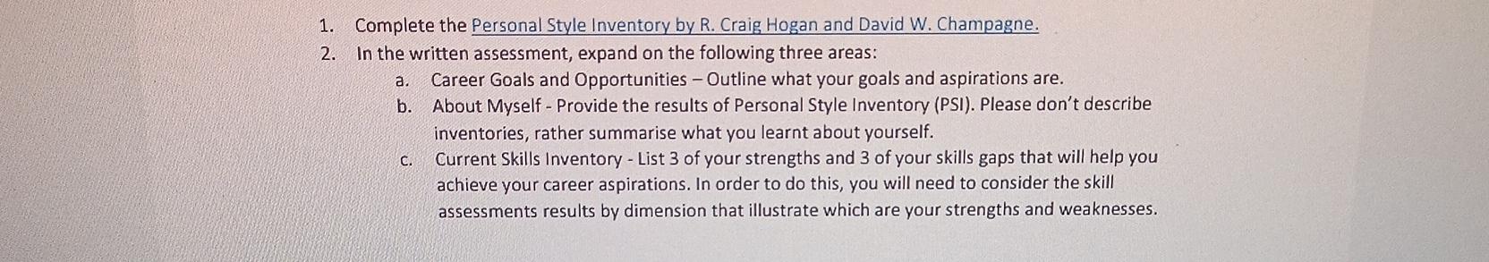 Solved Complete the Personal Style Inventory by R. ﻿Craig | Chegg.com