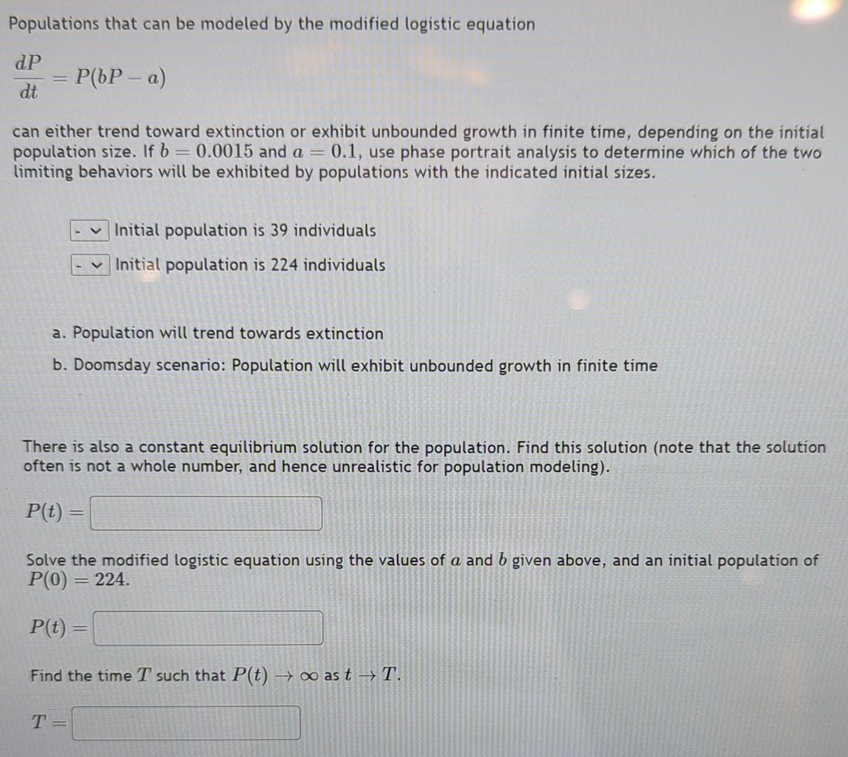 Solved Populations that can be modeled by the modified | Chegg.com
