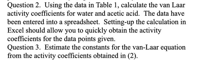 Solved Question 2. Using the data in Table 1, calculate the | Chegg.com