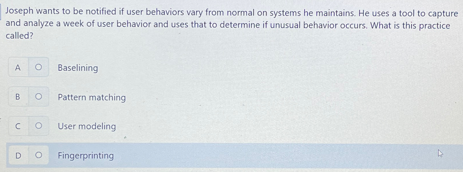 Solved Joseph wants to be notified if user behaviors vary | Chegg.com