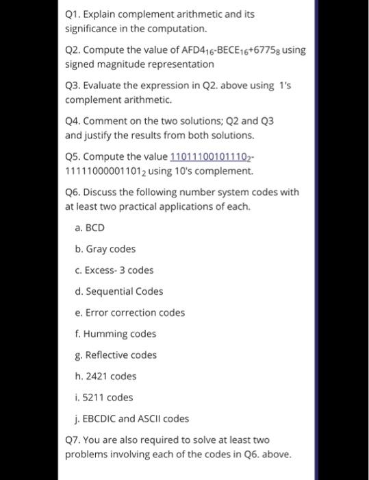 Solved Q1. Explain complement arithmetic and its | Chegg.com